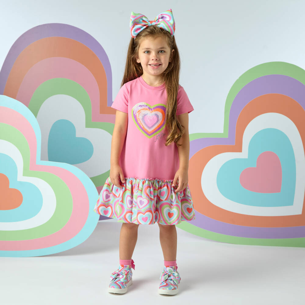 A Dee - Girls Bright Pink Sequin Heart Dress | Childrensalon