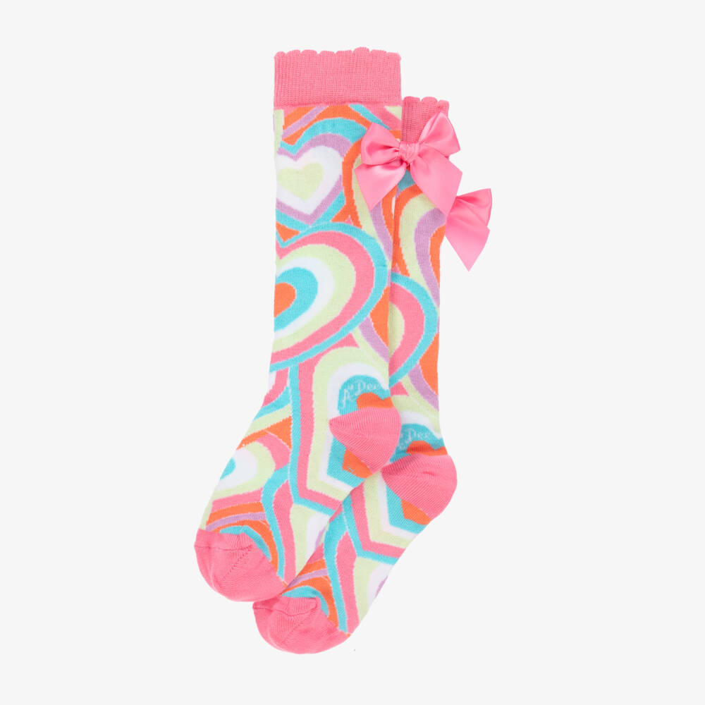 A Dee - Girls Pink Abstract Heart Cotton Socks | Childrensalon