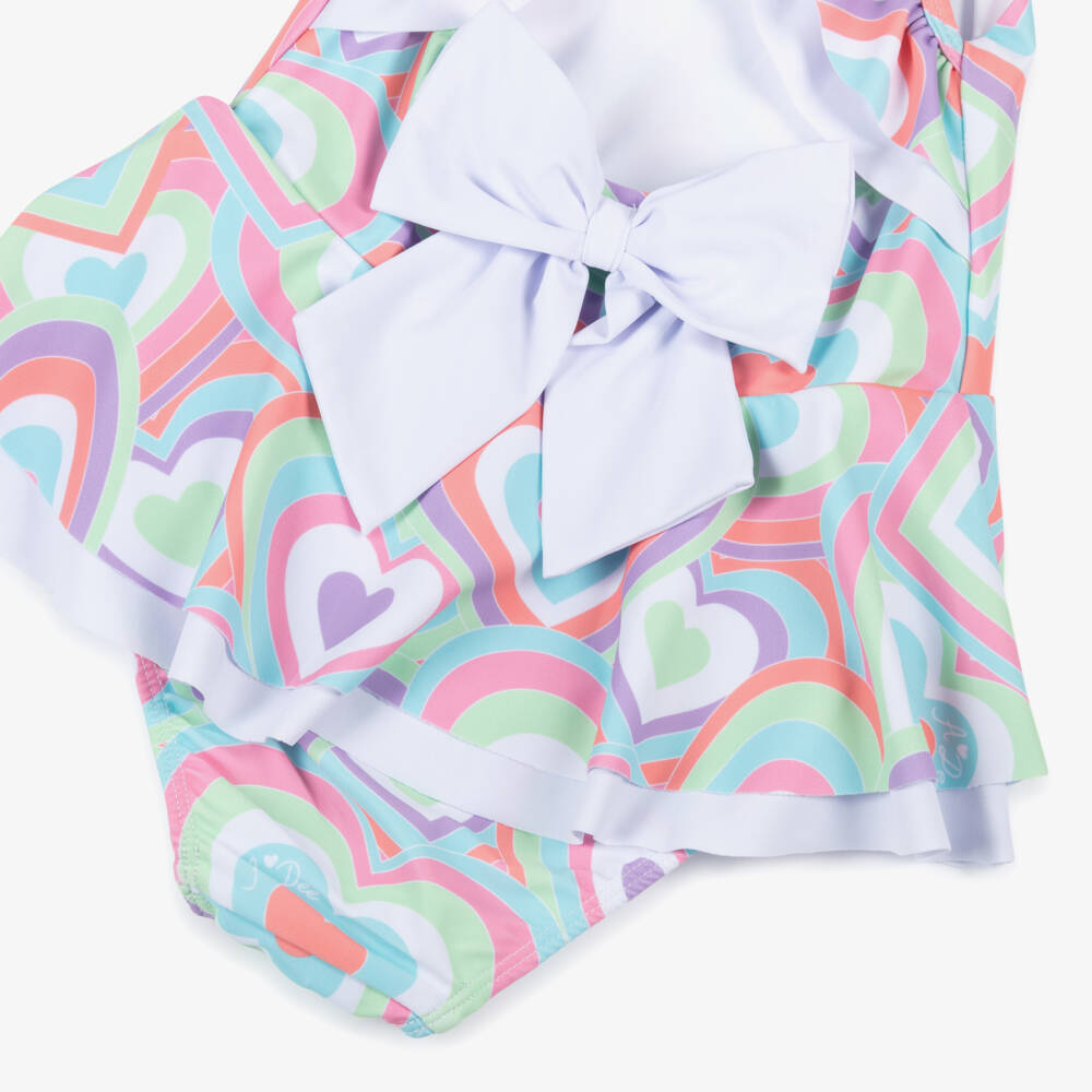 A Dee - Girls Pink Colourful Heart Print Swimsuit | Childrensalon