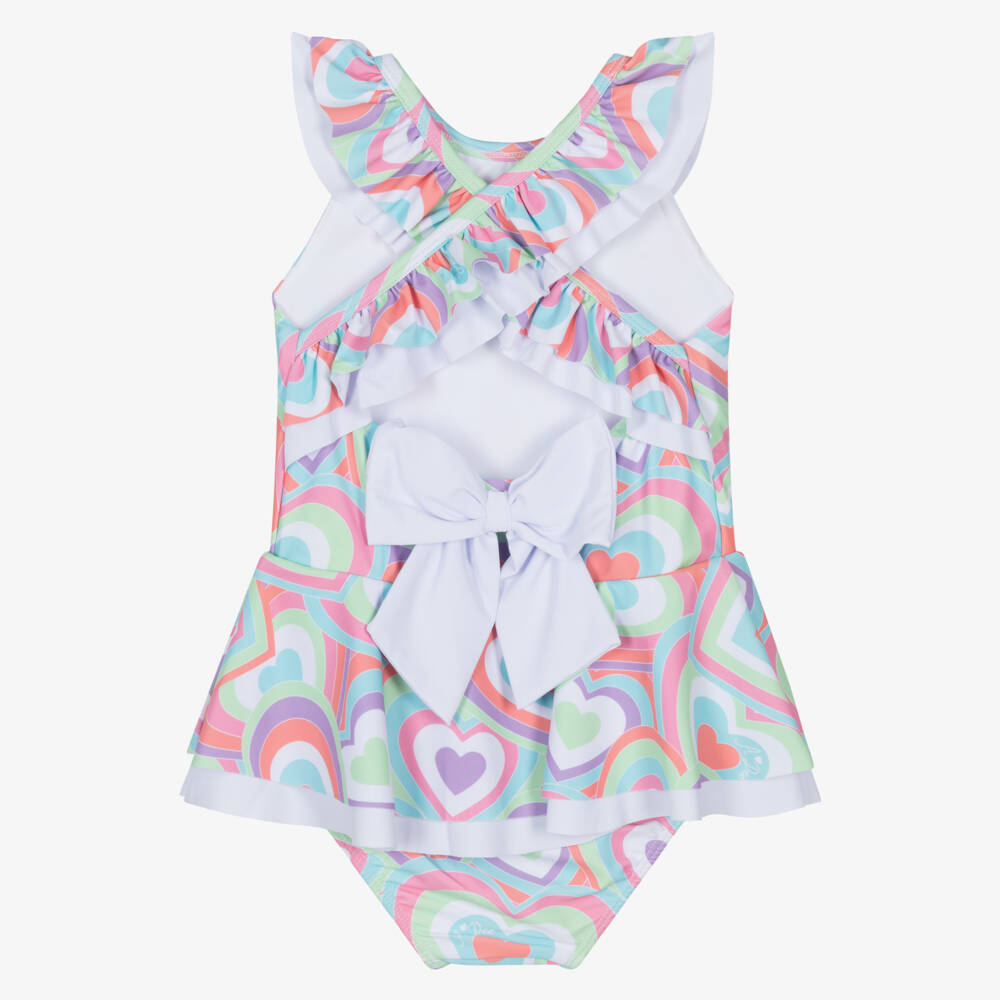 A Dee - Girls Pink Colourful Heart Print Swimsuit | Childrensalon