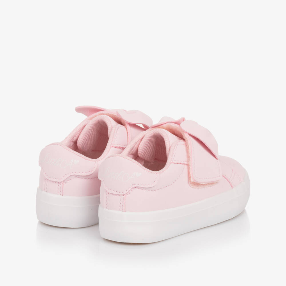 A Dee - Girls Pink Velcro Bow Trainers | Childrensalon