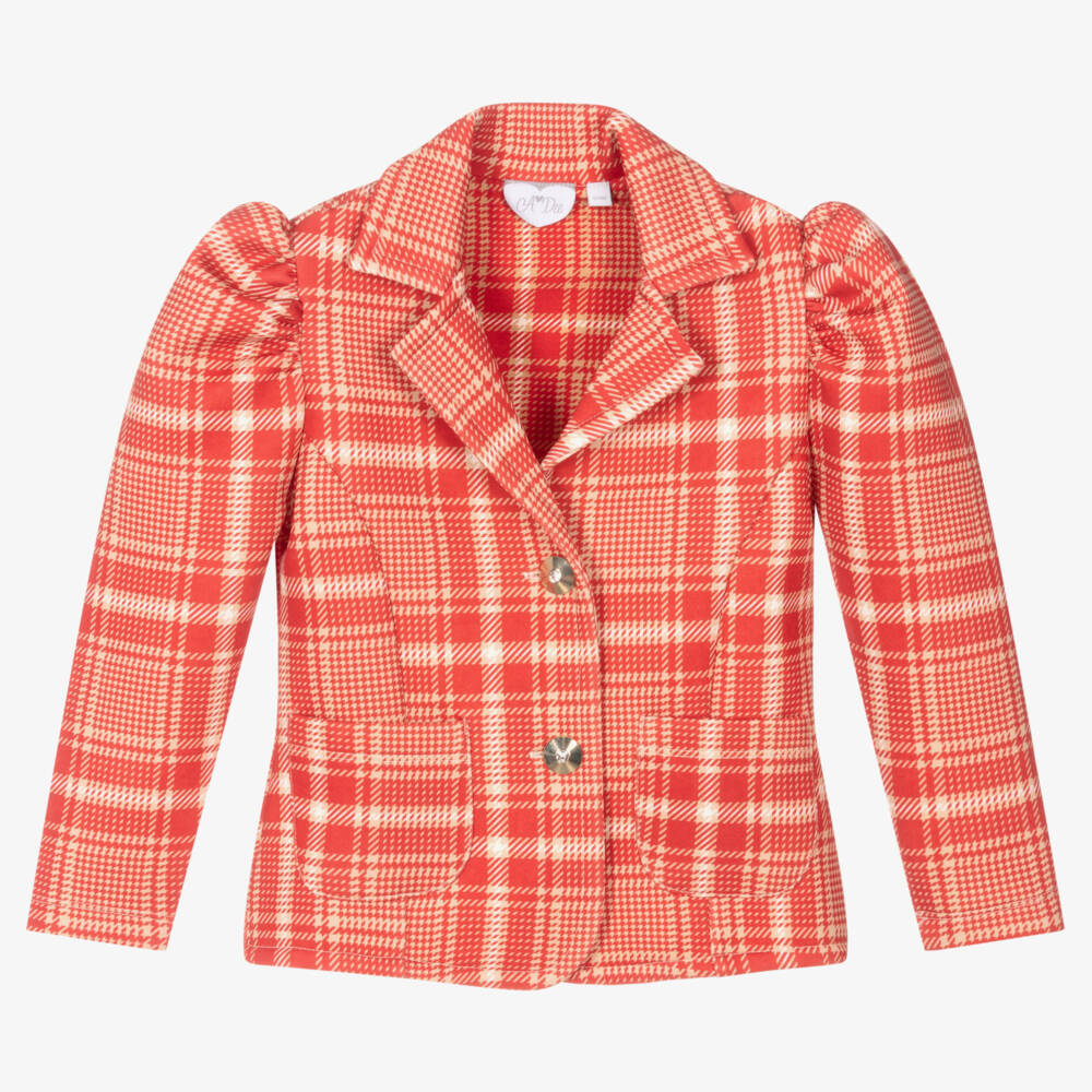 A Dee - Girls Red Tartan Blazer | Childrensalon