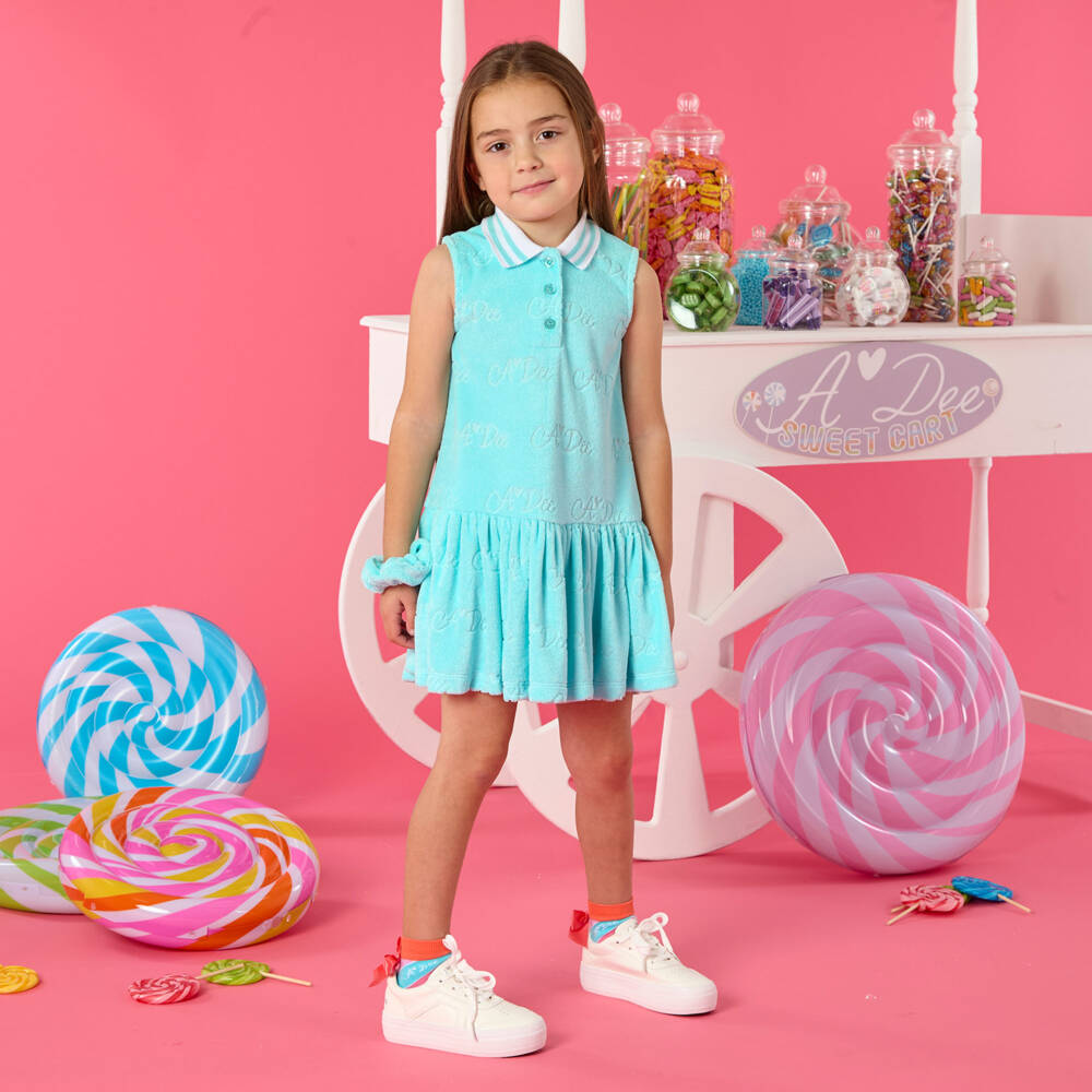 A Dee - Girls Turquoise Blue Towelling Dress | Childrensalon