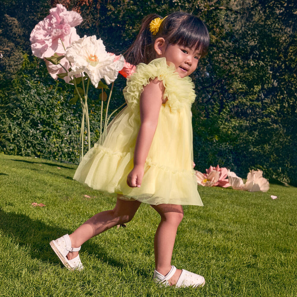 Abel & Lula - Girls Bright Yellow Tulle Dress | Childrensalon