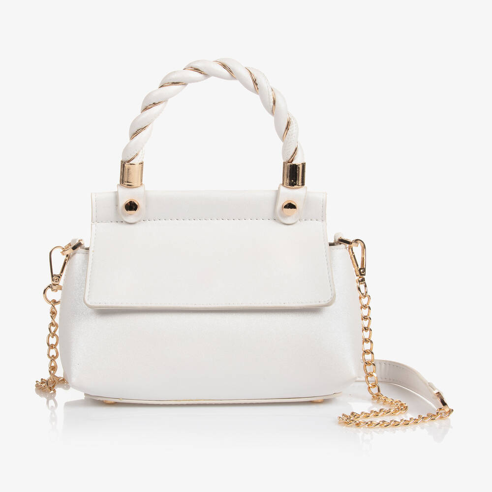 Abel & Lula - Girls White Faux Leather Handbag (20cm) | Childrensalon