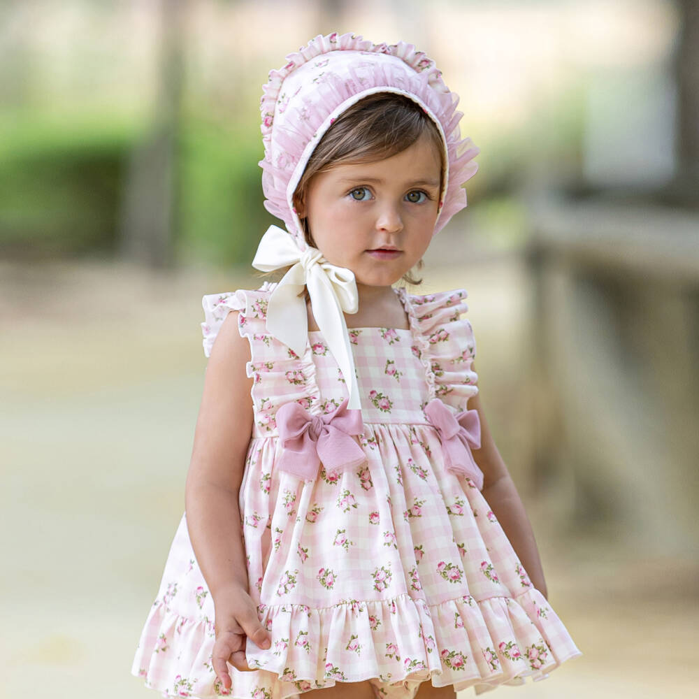 Abuela Tata - Baby Girls Pink Cotton Floral Dress Set | Childrensalon