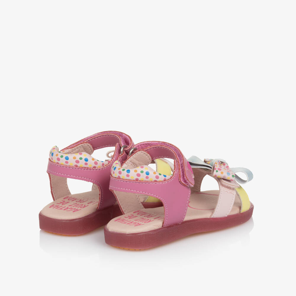 Agatha Ruiz de la Prada - Girls Pink Leather Bow Sandals | Childrensalon