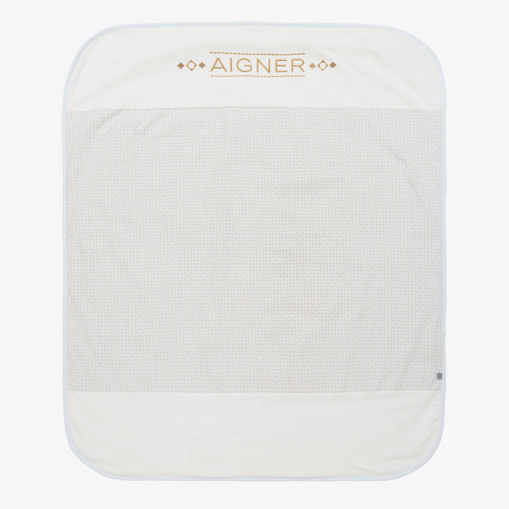 AIGNER - بطانية قطن بيما جيرسي لون أزرق فاتح للأطفال | Childrensalon