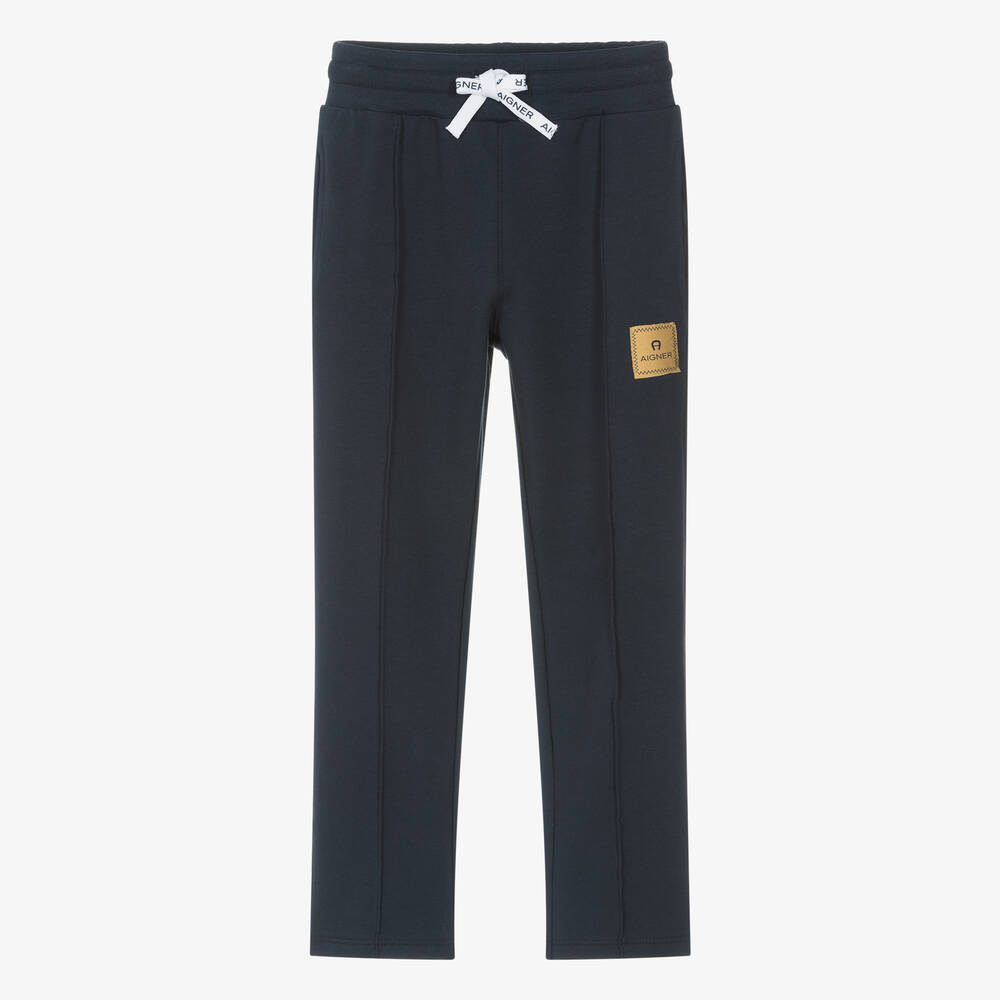 AIGNER - Boys Navy Blue Cotton Joggers | Childrensalon