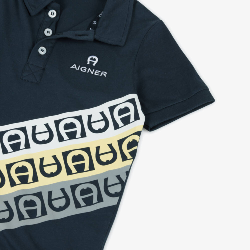 AIGNER - Boys Navy Blue Cotton Polo Shirt | Childrensalon