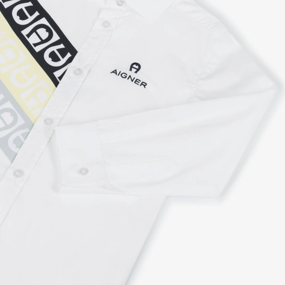AIGNER - Boys White Cotton Shirt | Childrensalon