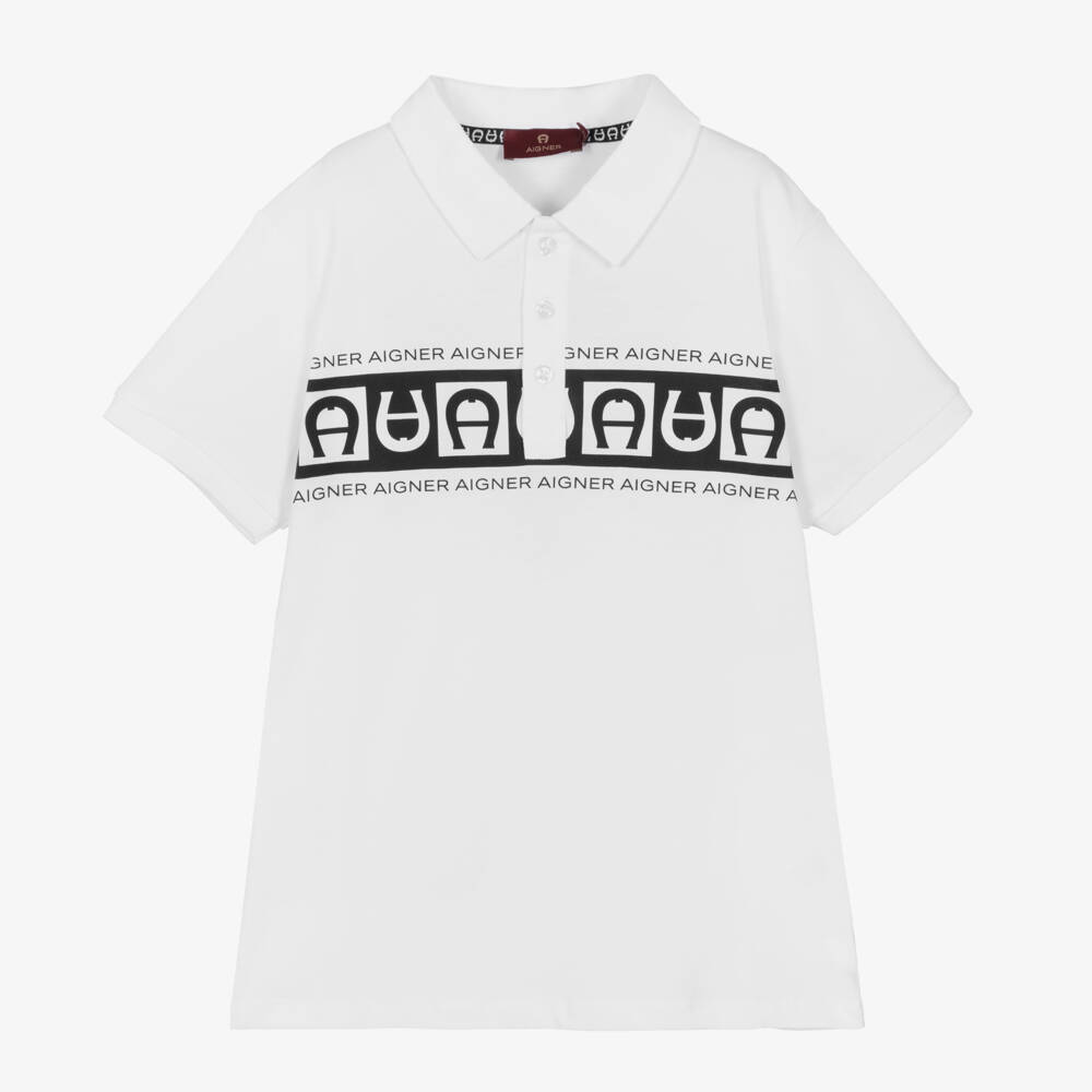 AIGNER - Teen Boys White Cotton Polo Shirt | Childrensalon