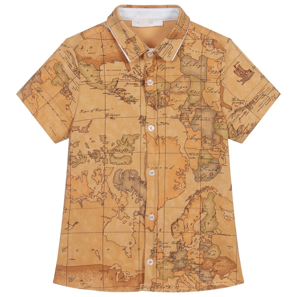 Alviero Martini - Dark Beige Geo Map Shirt | Childrensalon