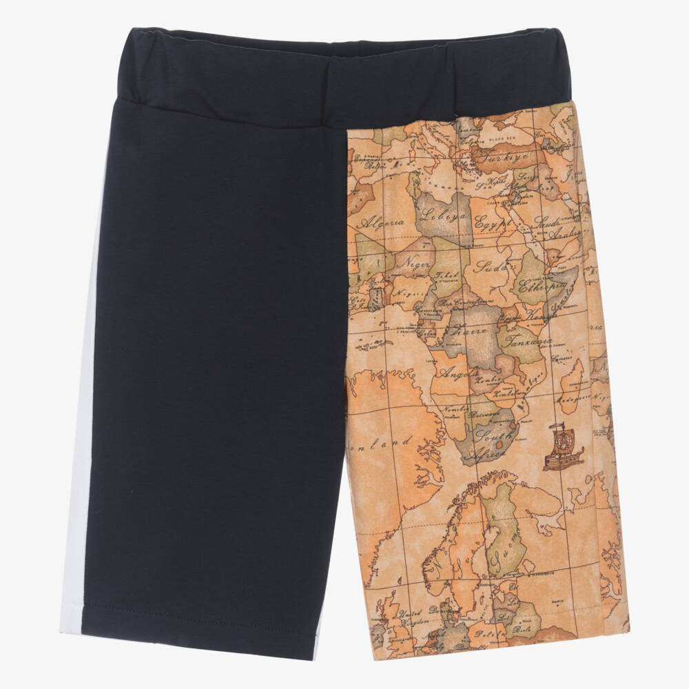 Alviero Martini - Teen Boys Navy Blue Geo Map Shorts | Childrensalon