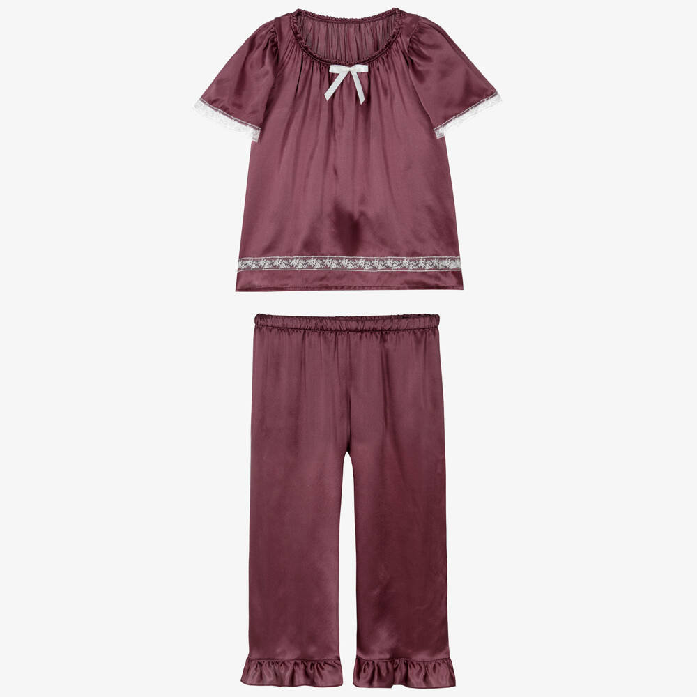 AMIKI Children - Girls Burgundy Red Silk Pyjamas | Childrensalon