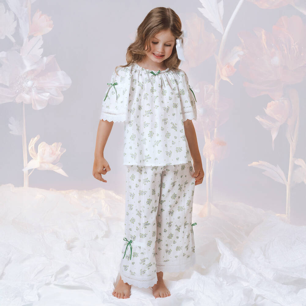 AMIKI Children - Girls White Floral Cotton Pyjamas | Childrensalon