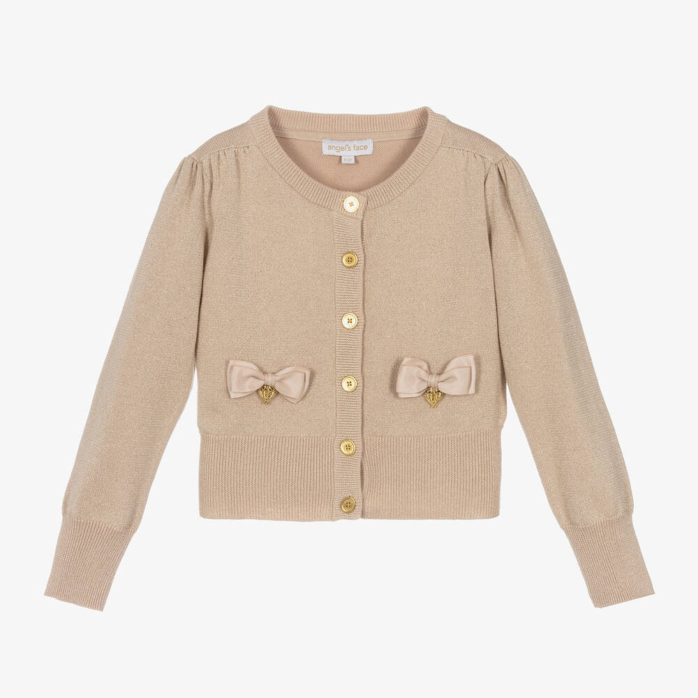 Angel's Face - Girls Gold Lurex Cotton Knit Cardigan | Childrensalon