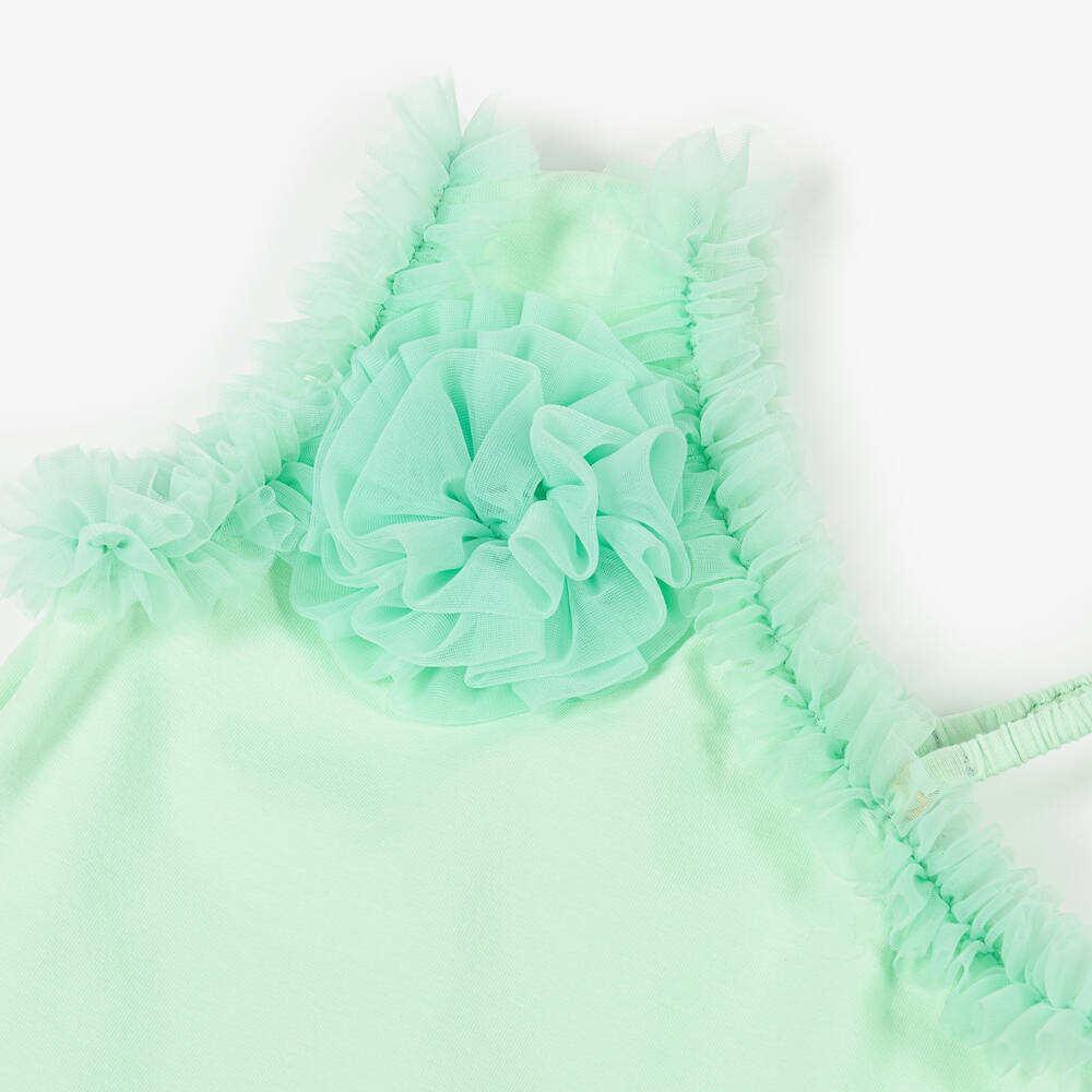 Angel's Face - Girls Green Ruffle One-Shoulder Top | Childrensalon