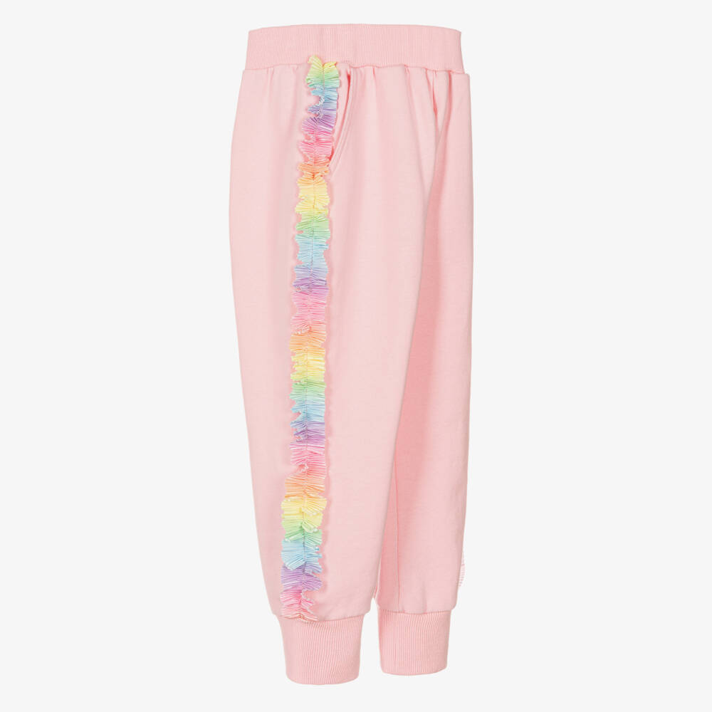 Angel's Face - Girls Pink Cotton Rainbow Frill Tracksuit | Childrensalon