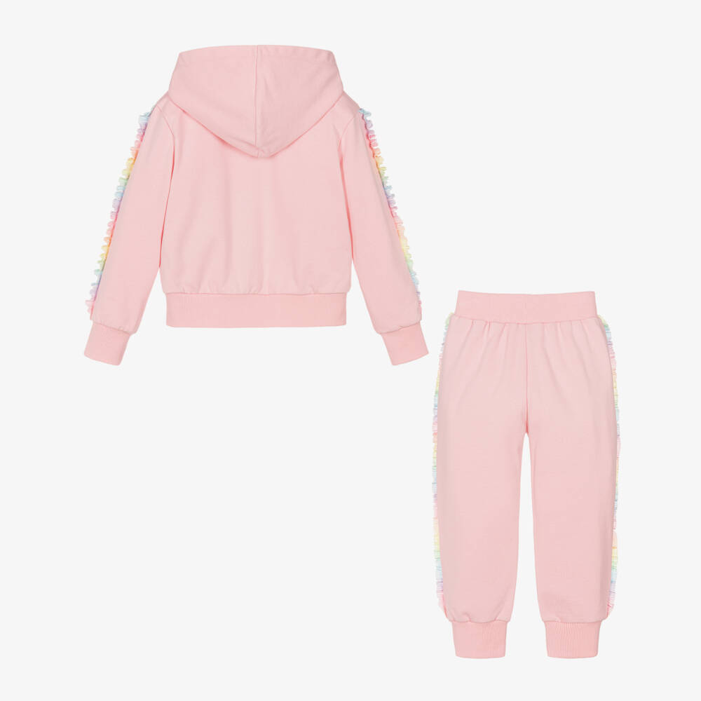 Angel's Face - Girls Pink Cotton Rainbow Frill Tracksuit | Childrensalon