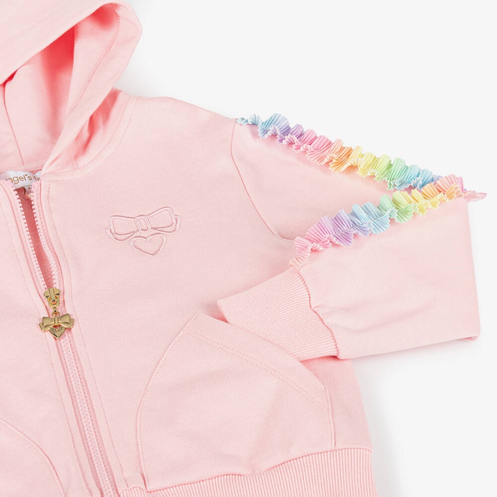 Angel's Face - Girls Pink Cotton Rainbow Frill Tracksuit | Childrensalon