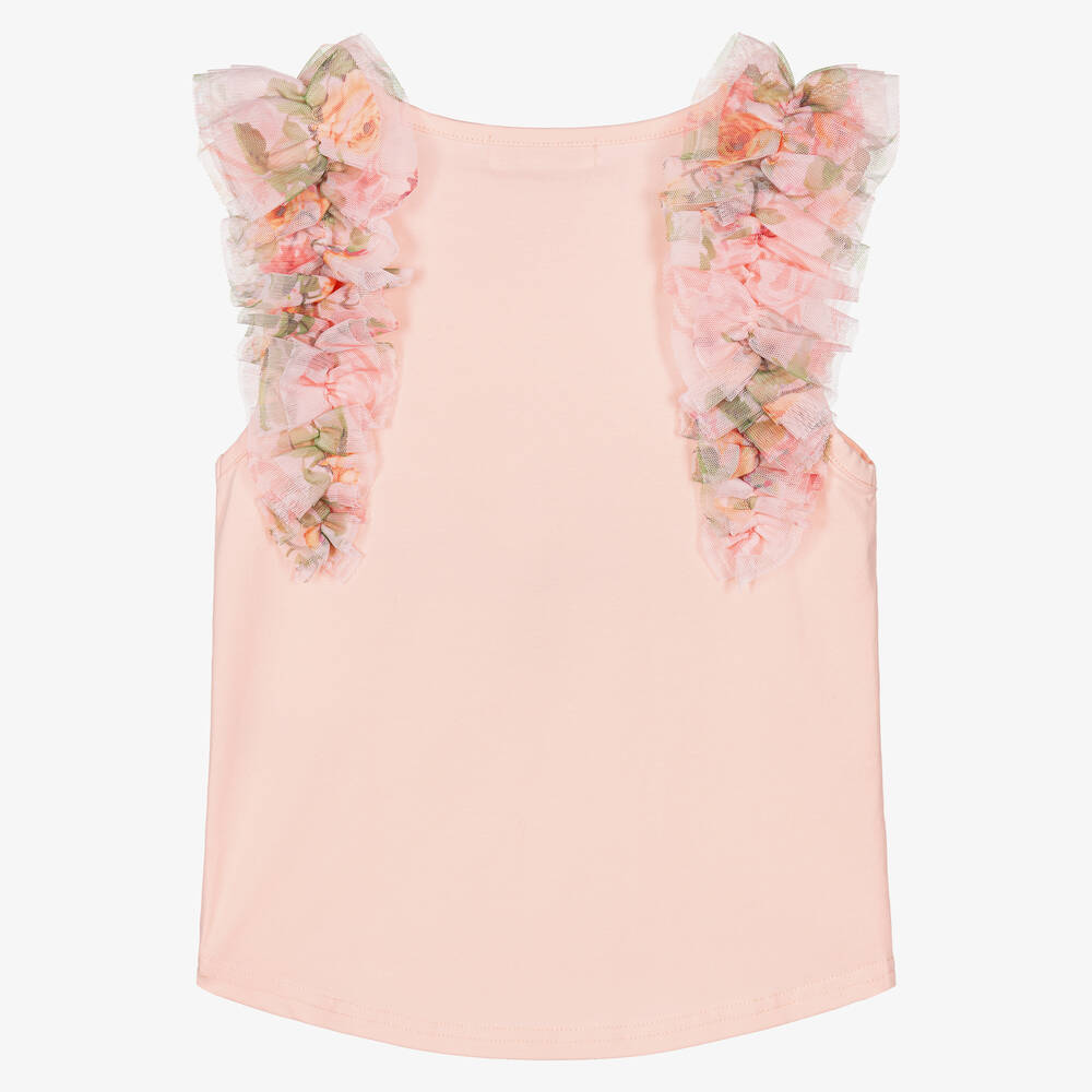 Angel's Face - Girls Pink Cotton & Tulle Ruffle Top | Childrensalon
