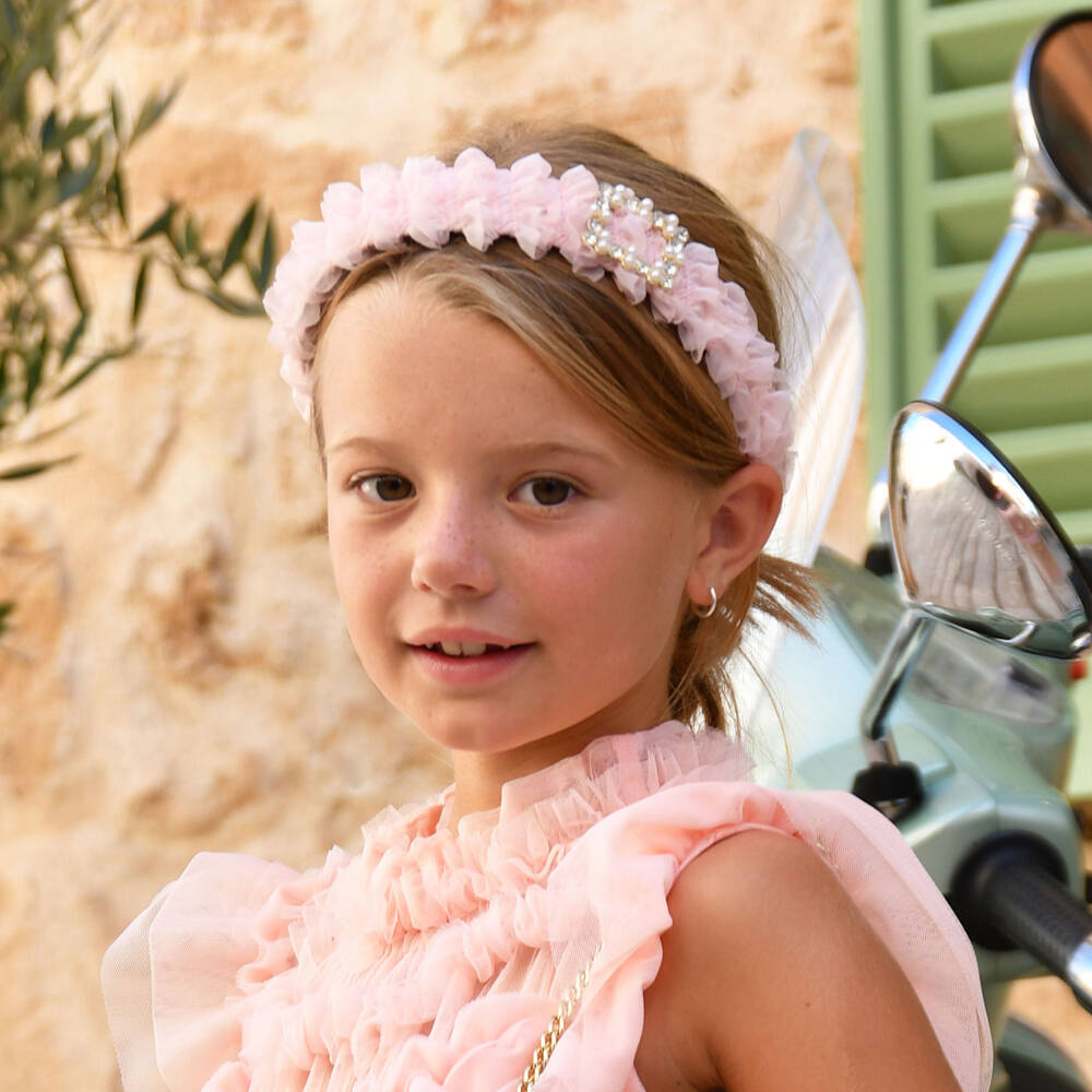 Angel's Face - Girls Pink Ruffle & Diamanté Buckle Hairband | Childrensalon