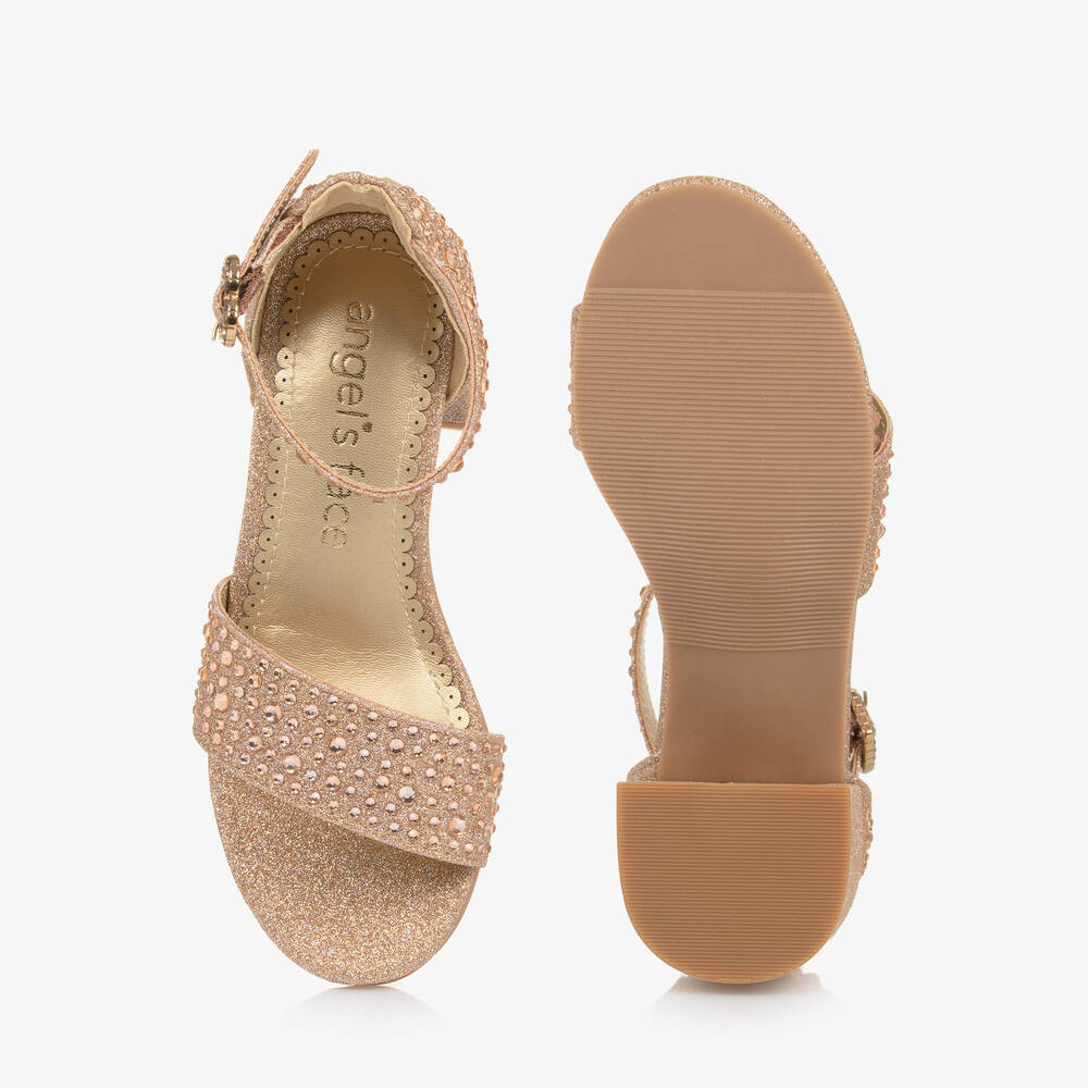 Angel's Face - Rose Gold Diamante Heeled Sandals | Childrensalon