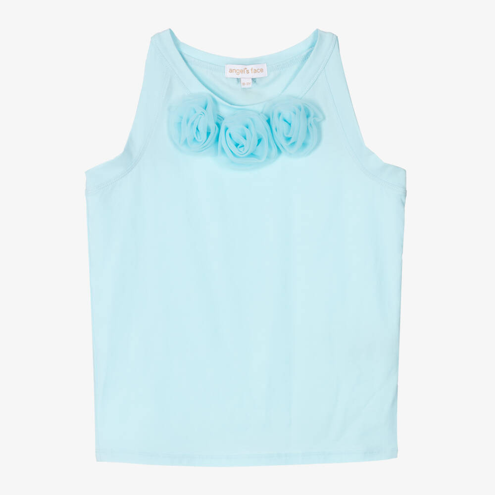 Angel's Face - Teen Girls Blue Cotton Sleeveless Top | Childrensalon