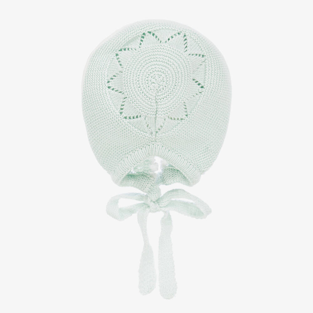 Artesanía Granlei - Mint Green Cotton Knit Baby Bonnet | Childrensalon