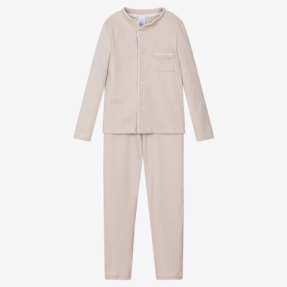 Babidu - Boys Beige Cotton Jersey Pyjamas | Childrensalon