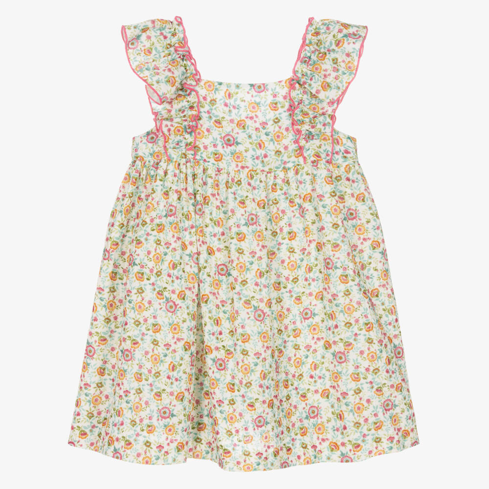 Babidu - Girls Ivory Floral Cotton Dress | Childrensalon