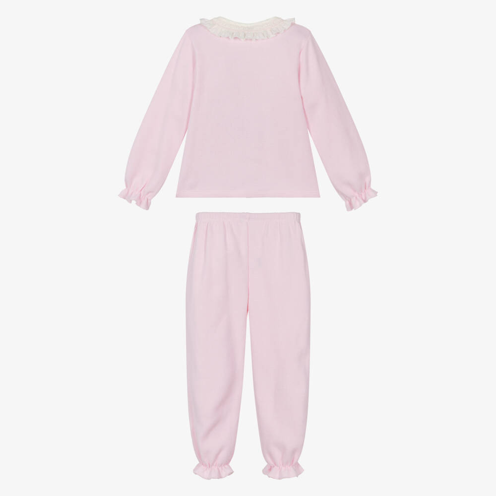 Babidu - Girls Pink Knitted Cotton Pyjamas with Smocked Collar ...