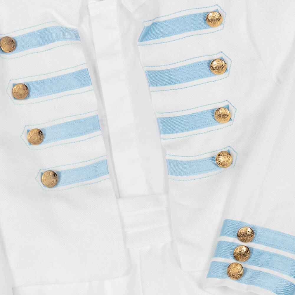 Beatrice & George - Boys White Viscose Military Shorts Suit | Childrensalon