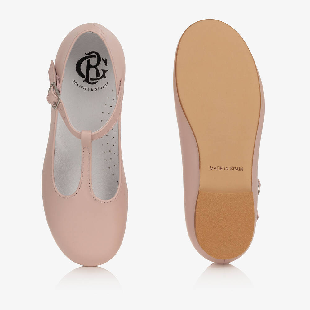 Beatrice & George - Girls Pink Leather T-Bar Shoes | Childrensalon
