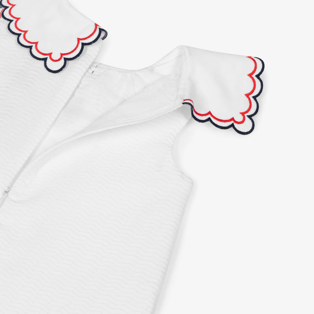 Beatrice & George - Girls White Cotton Ric Rac Dress | Childrensalon