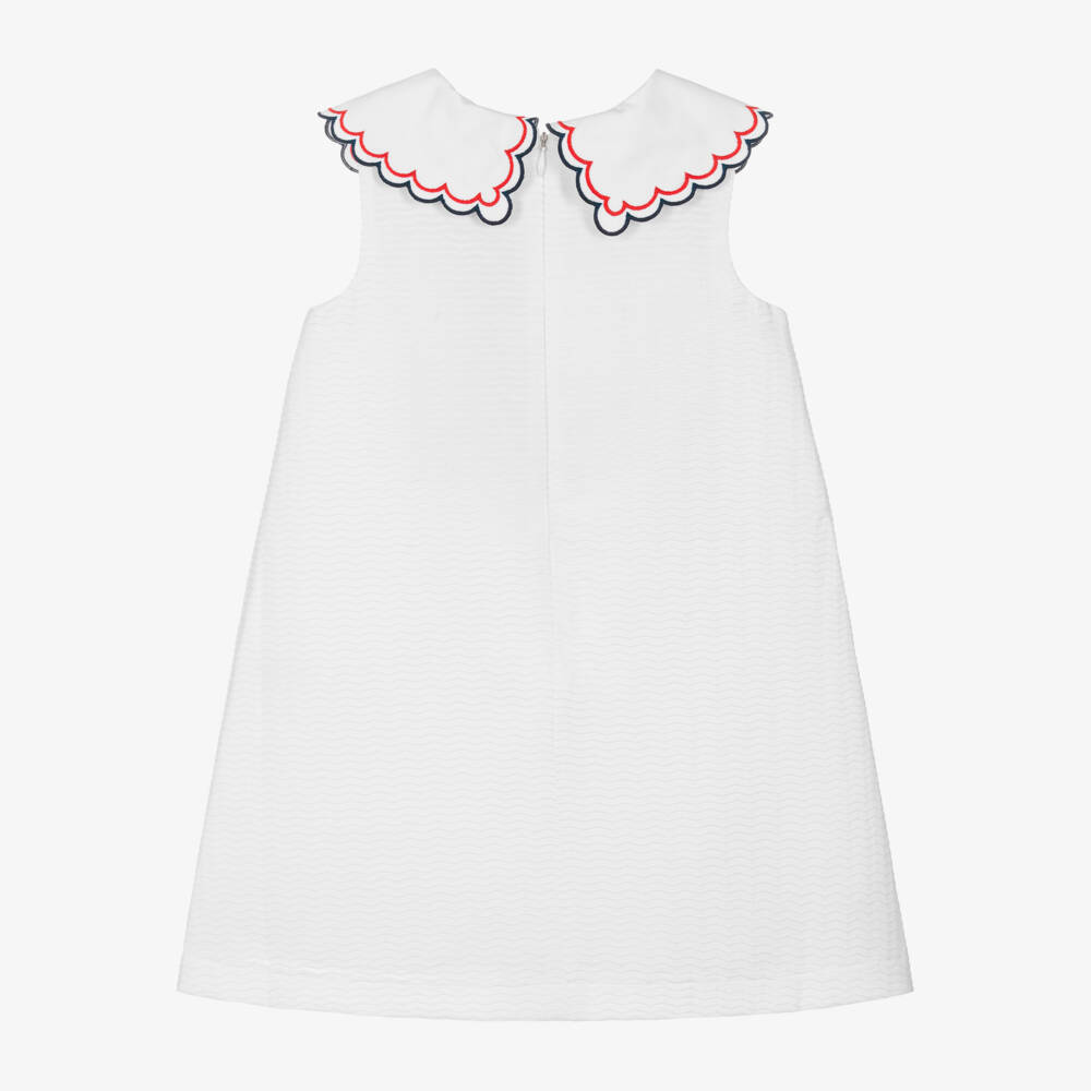 Beatrice & George - Girls White Cotton Ric Rac Dress | Childrensalon