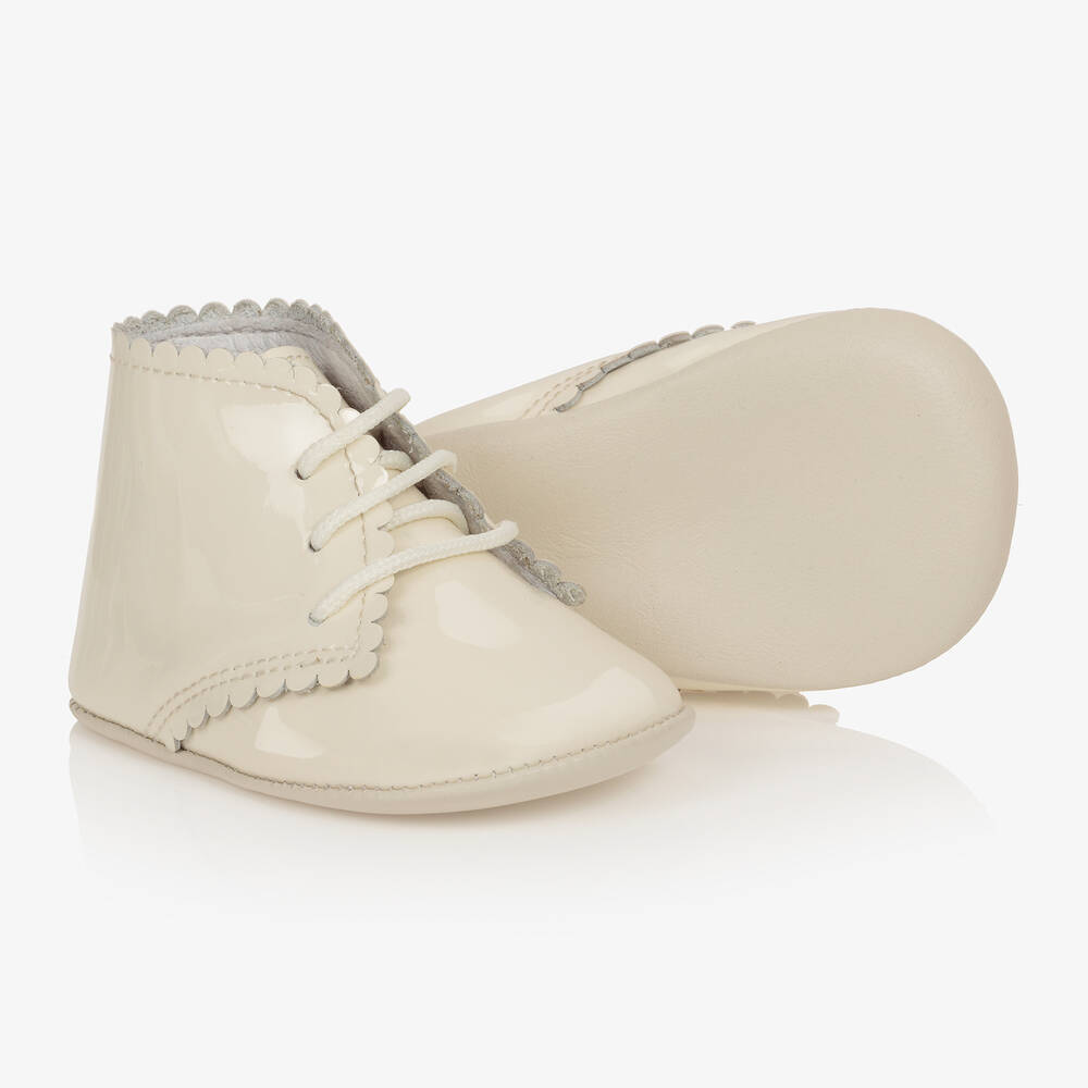 Beatrice & George - Ivory Patent Leather Pre-Walker Baby Boots | Childrensalon