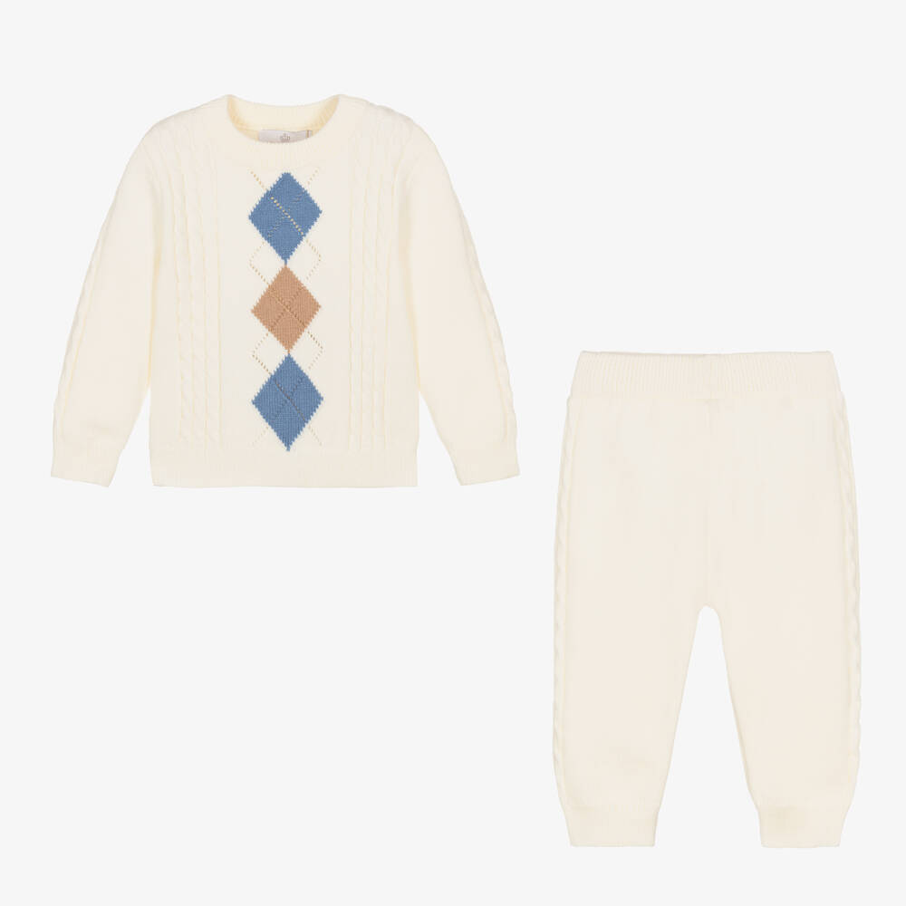 Beau KiD - Baby Boys Ivory Knitted Trousers Set | Childrensalon