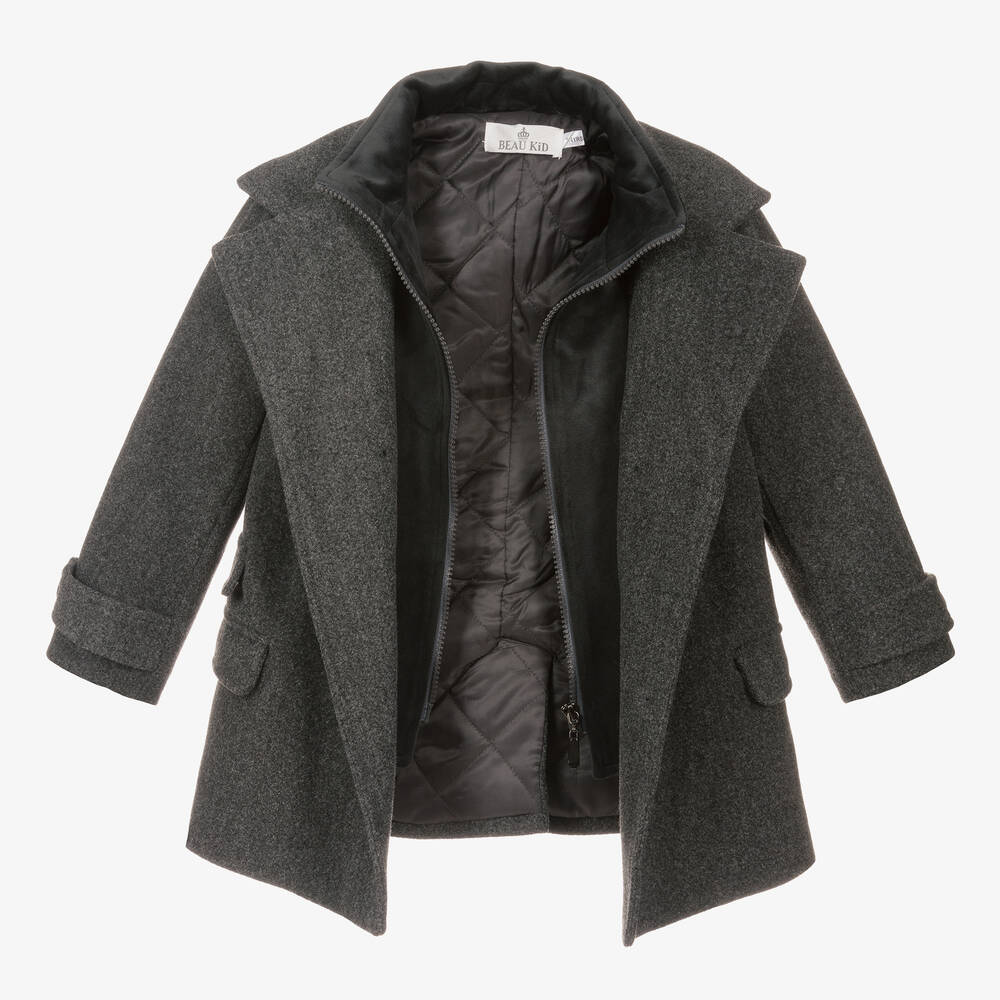 Beau KiD - Boys Grey Coat & Hat Set | Childrensalon