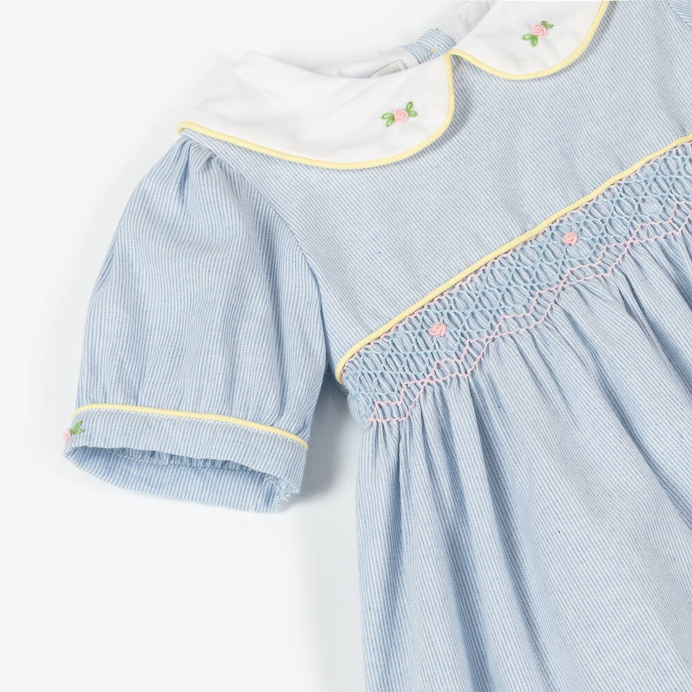 Beau KiD - Girls Blue Cotton Smocked Dress | Childrensalon