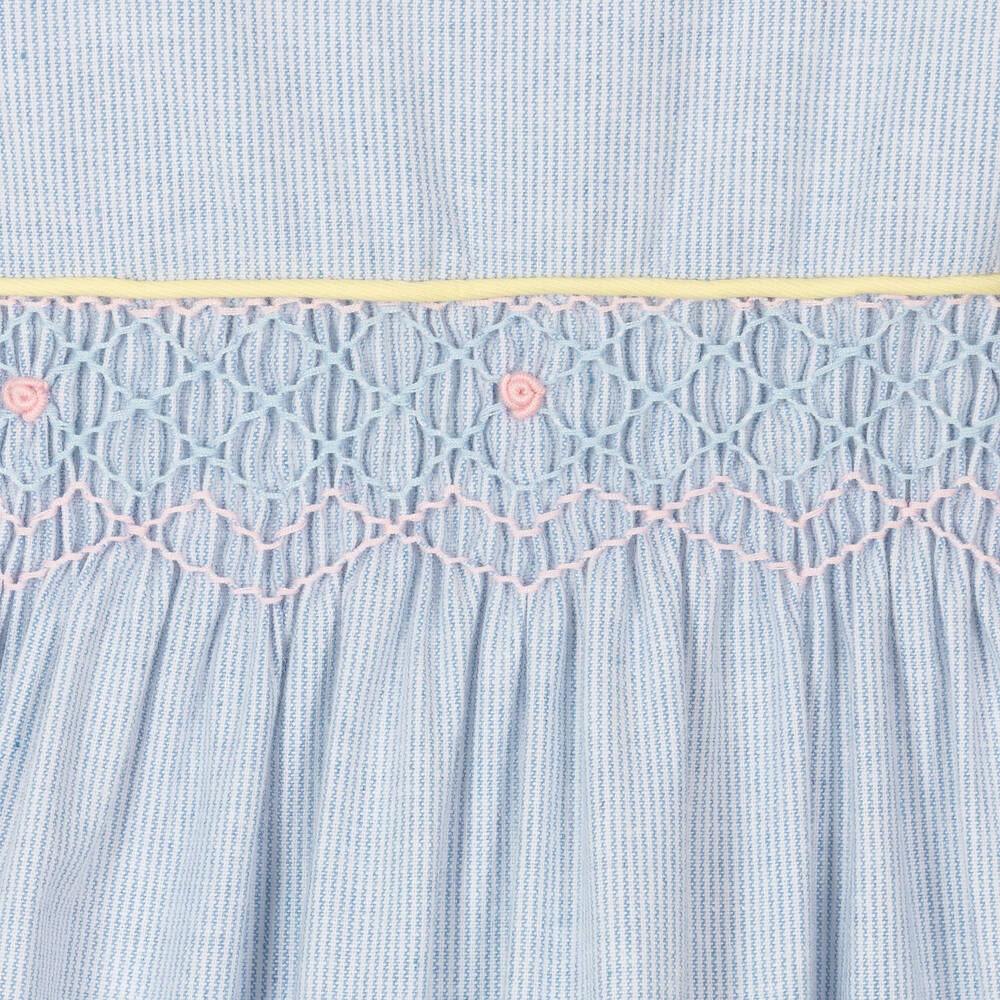 Beau KiD - Girls Blue Cotton Smocked Dress | Childrensalon