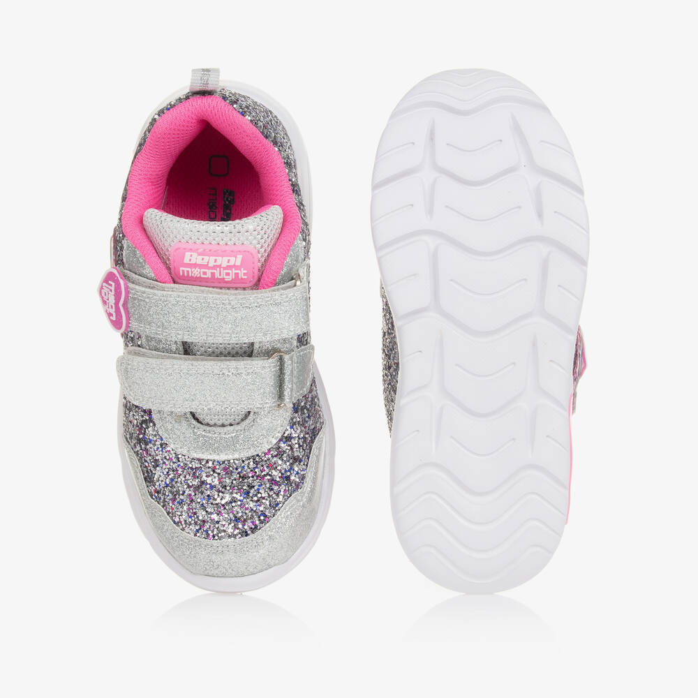 Beppi - Girls Silver Glitter Light-Up Trainers | Childrensalon