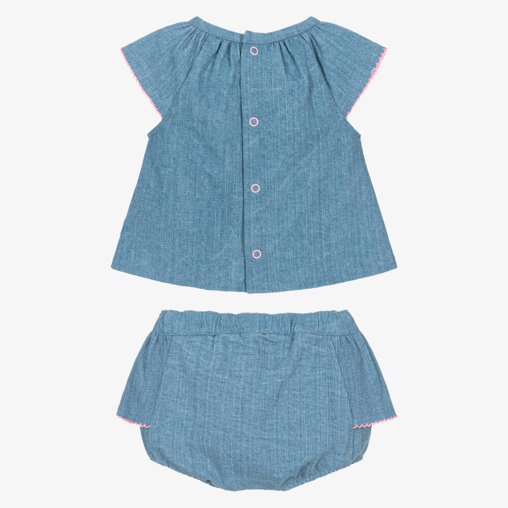Billieblush - Baby Girls Blue Denim Shorts Set | Childrensalon