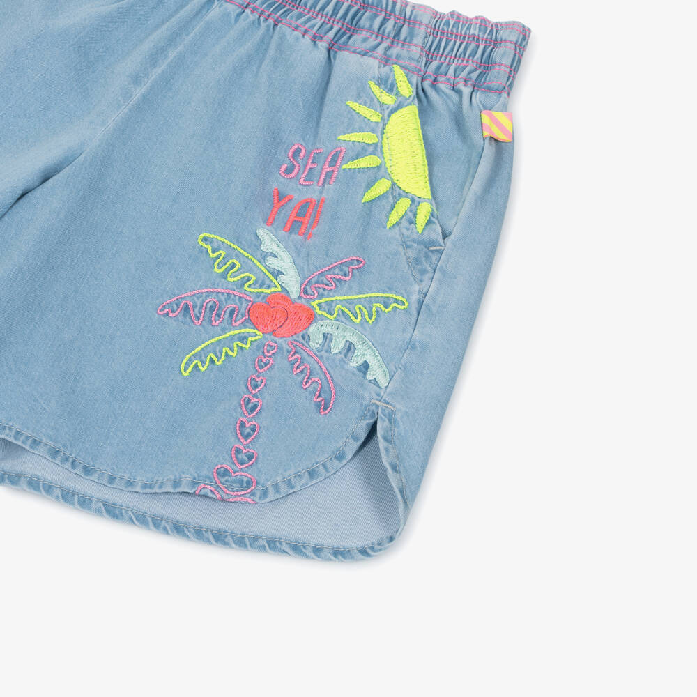 Billieblush - Girls Blue Denim Embroidered Shorts | Childrensalon