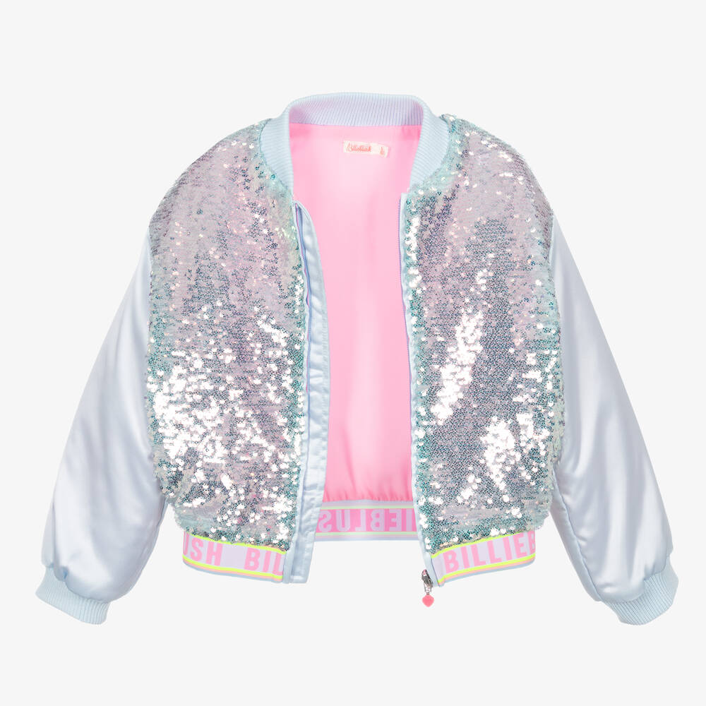 Billieblush - Girls Blue Sequin Bomber Jacket | Childrensalon