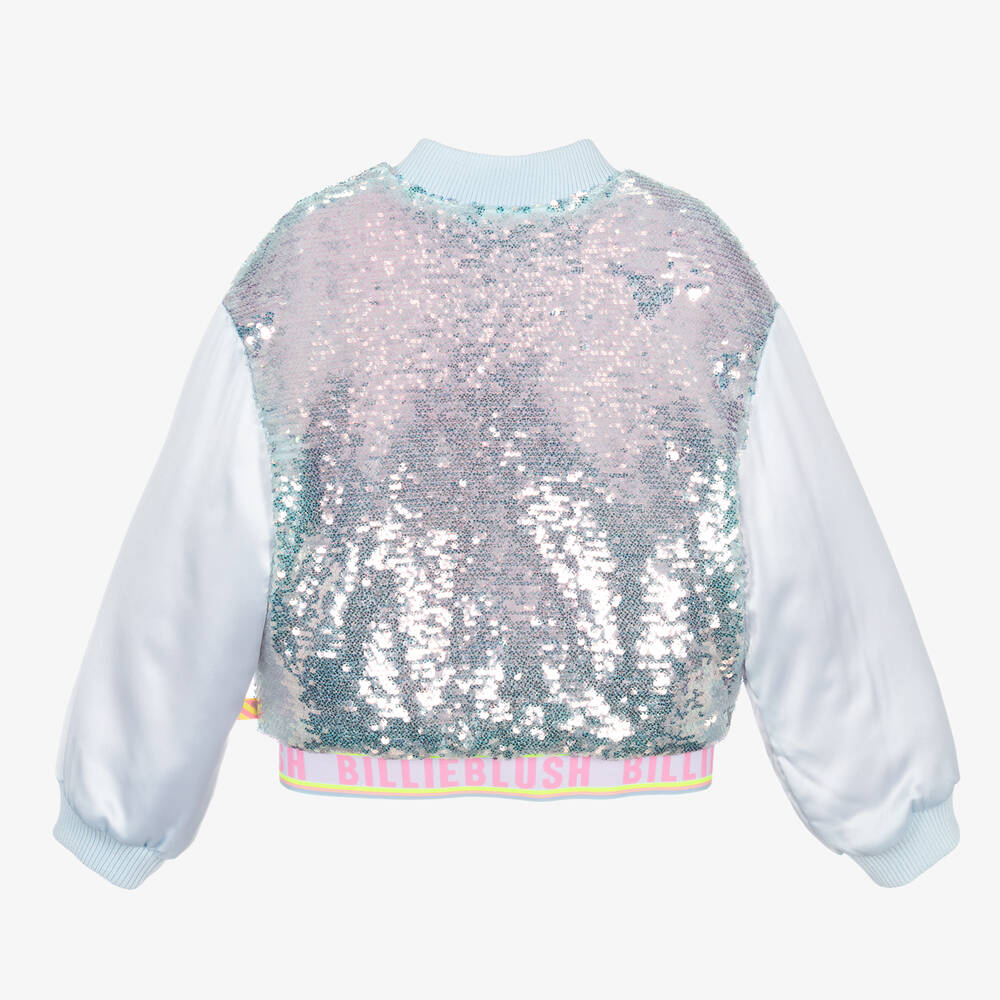 Billieblush - Girls Blue Sequin Bomber Jacket | Childrensalon