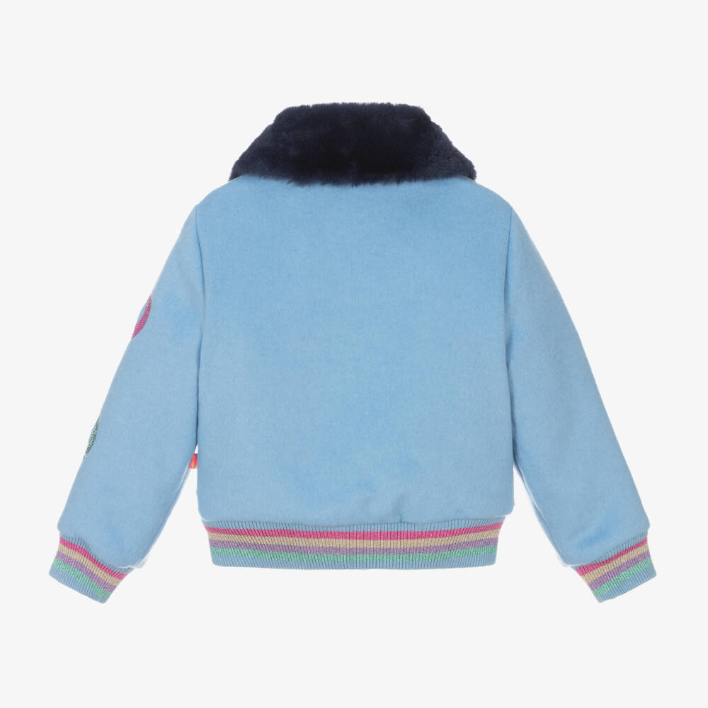 Billieblush - Girls Blue Sequin Heart Wool Jacket | Childrensalon