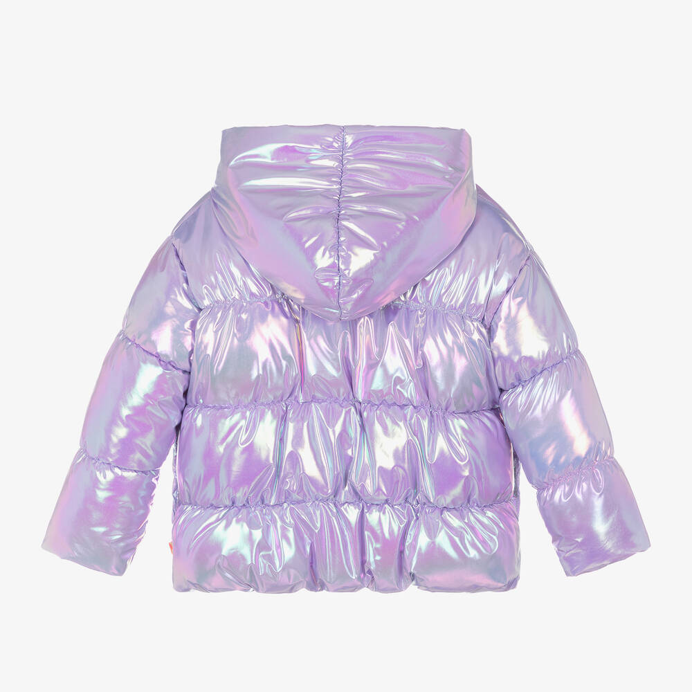 Billieblush - Girls Metallic Purple Heart Puffer Jacket | Childrensalon