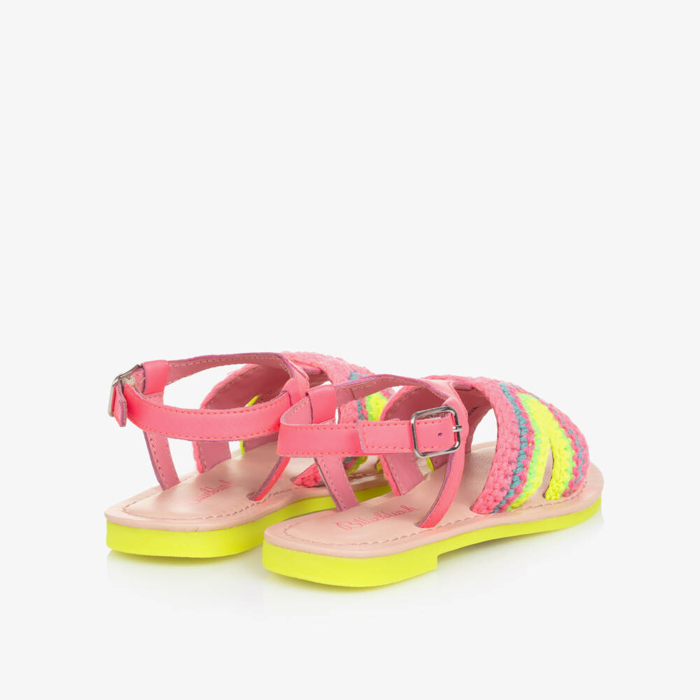 Billieblush - Girls Neon Pink Leather & Crochet Sandals | Childrensalon